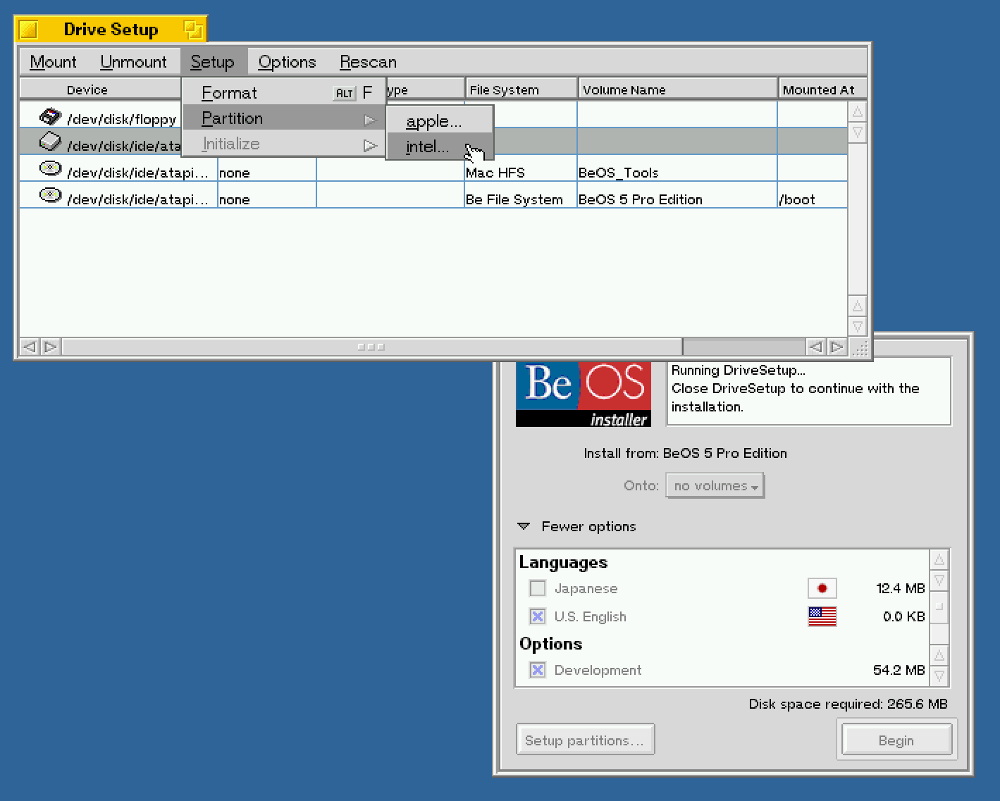 Running BeOS 5 in QEMU (i386)
